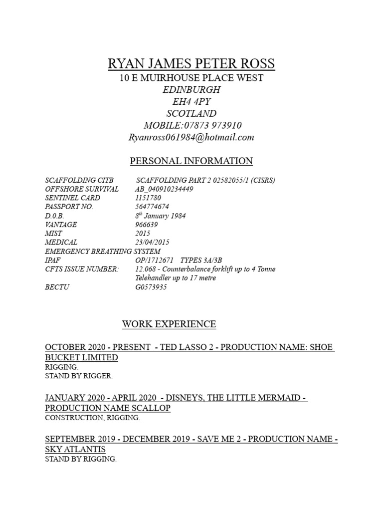 Ryan Ross CV | PDF | Offshore Drilling | Petroleum Ryan Ross CV | PDF | Offshore Drilling | Petroleum