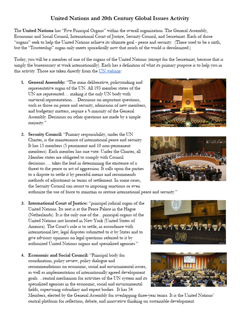 9.8 UN and Global Issues Activity | PDF | United Nations ...