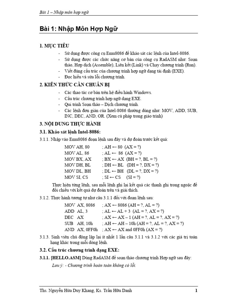Vi xử Lý - Hướng dẫn ASM | PDF