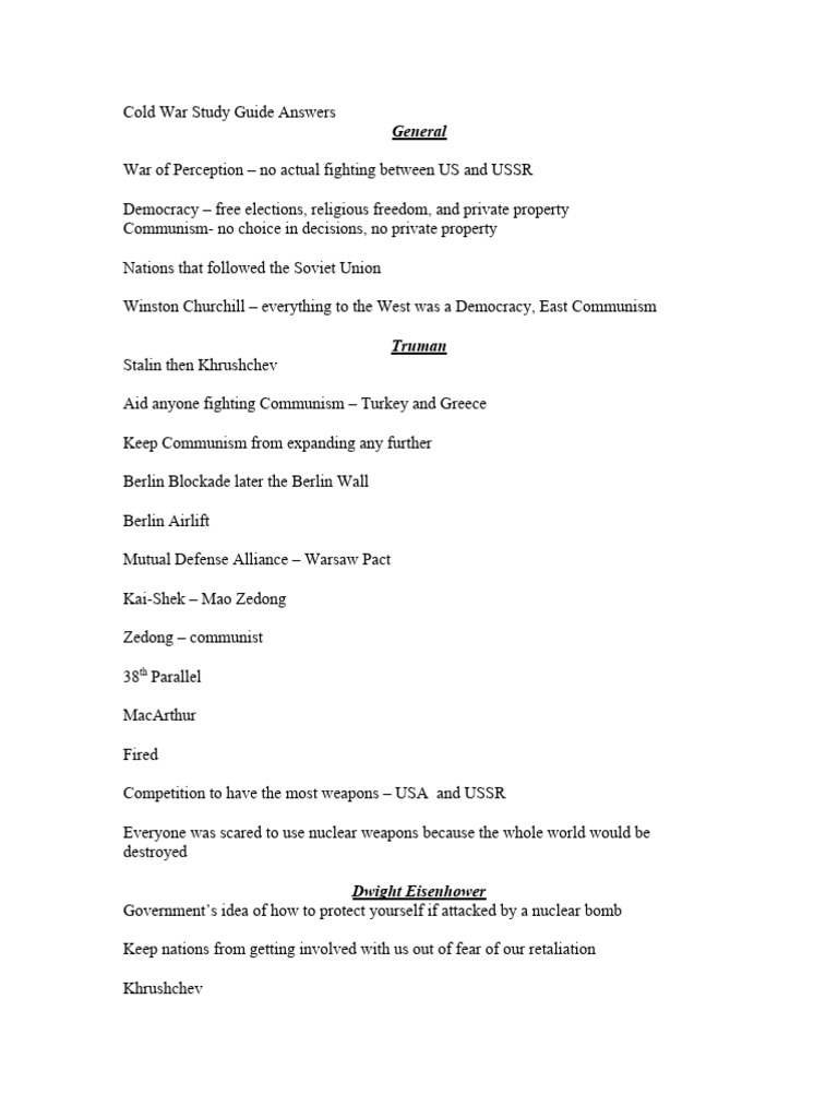Cold War Study Guide Answers | PDF