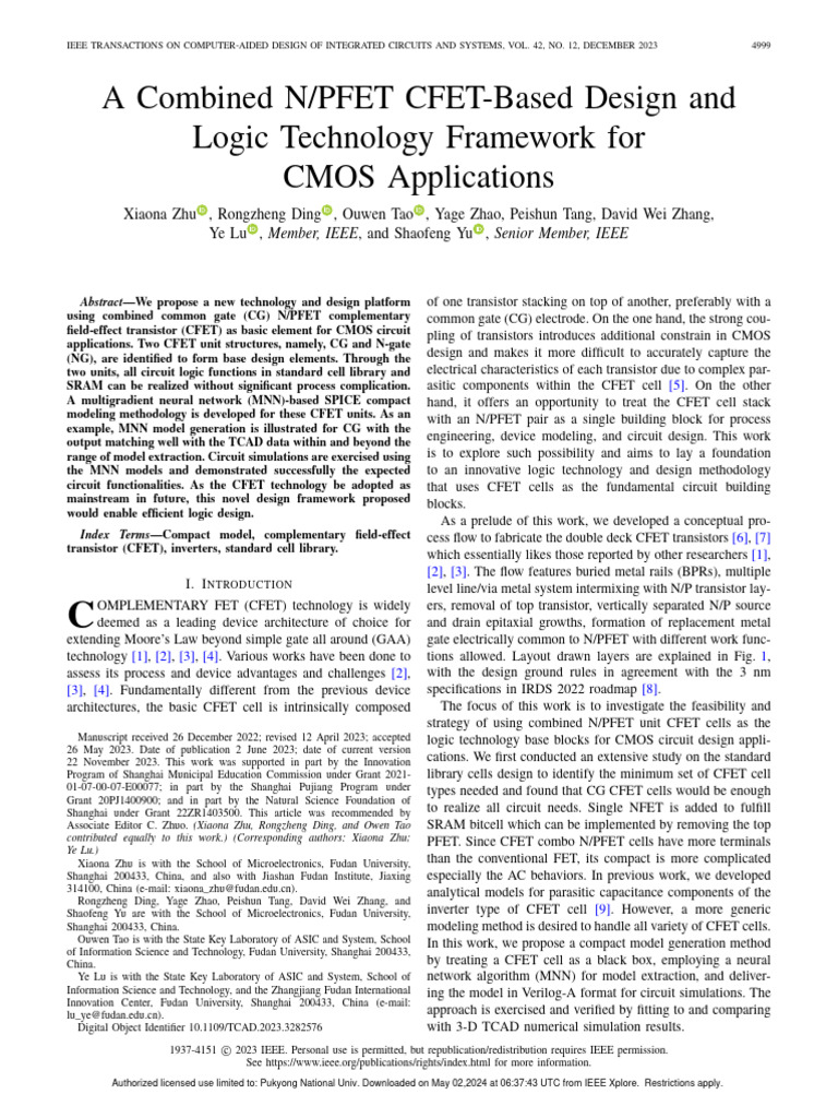 A Combined N PFET CFET-Based Design and Logic Technology Framework For CMOS Applications | PDF ...