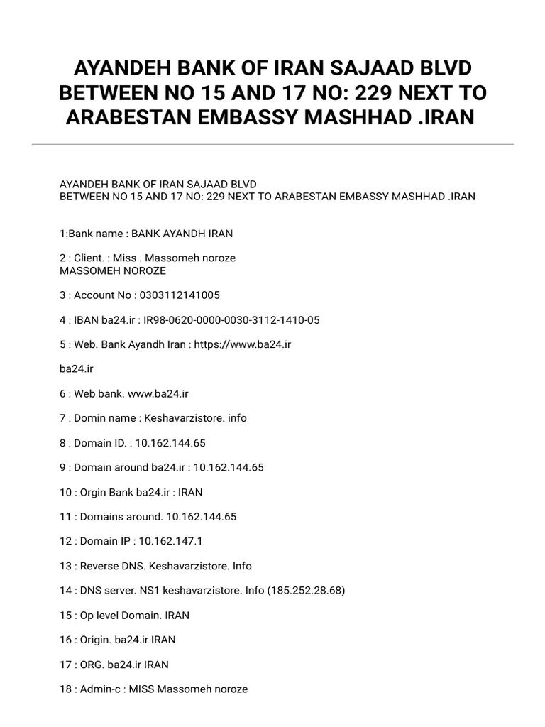 Ayandeh Bank of Iran Sajaad BLVD Between No 15 and 17 No: 229 Next To ...