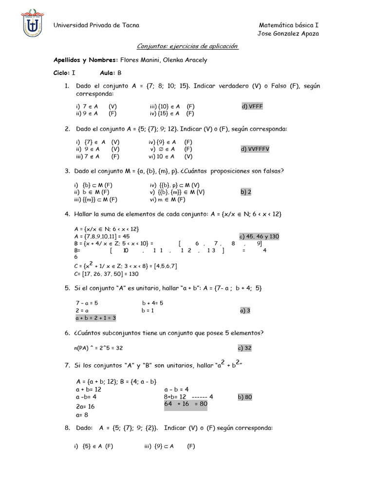 Ejercicios de Conjuntos y Sumas | PDF | Matemáticas | Lógica