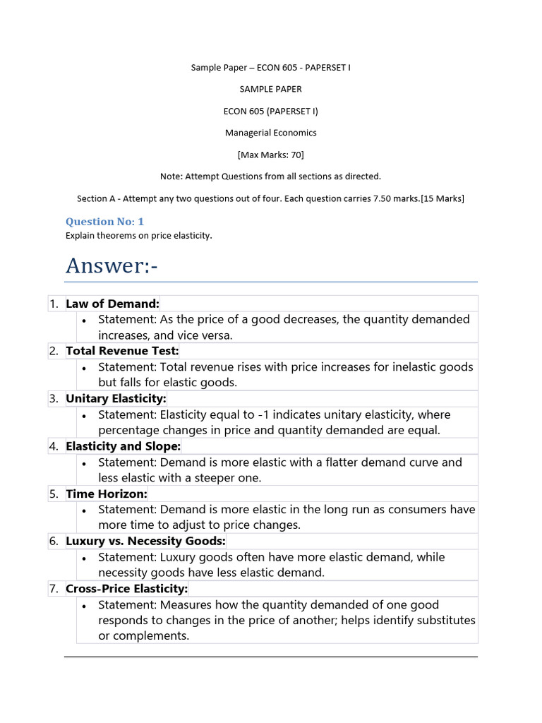 Ecomomics Sample Paper Solution | PDF | Supply (Economics) | Elasticity ...