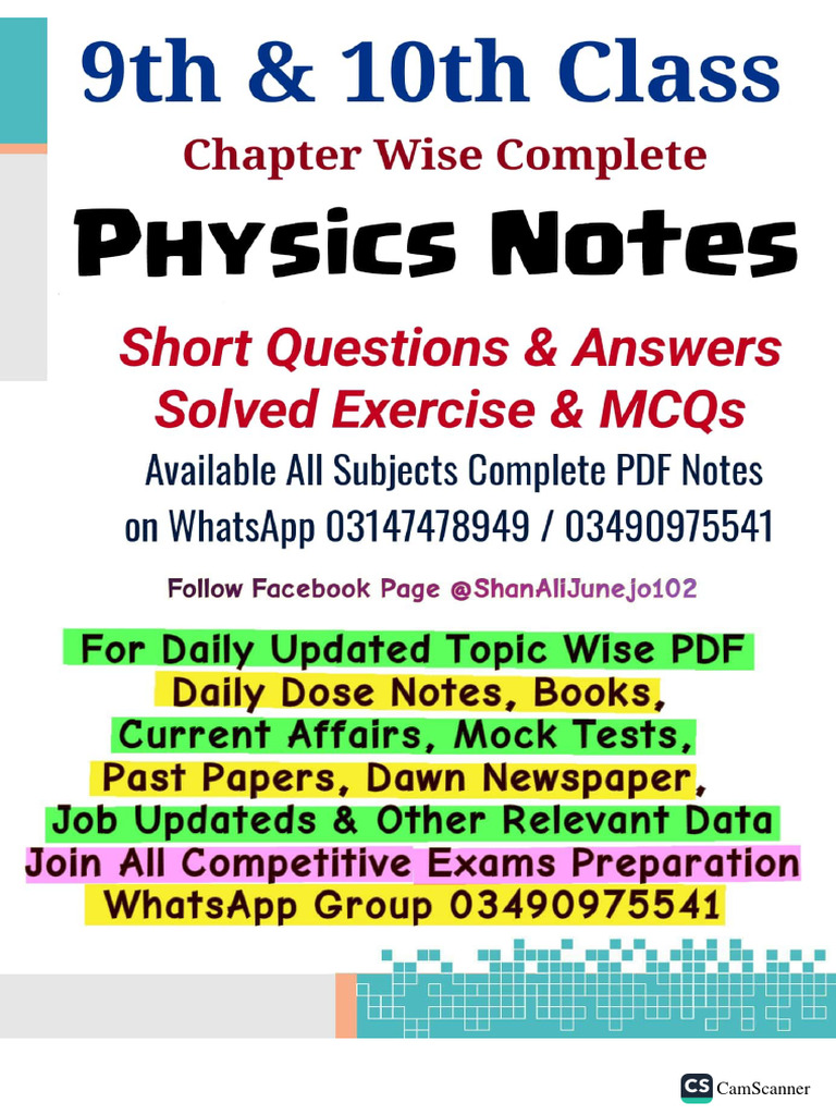 Chapter Wise Physics Class 9th & 10th Notes | PDF