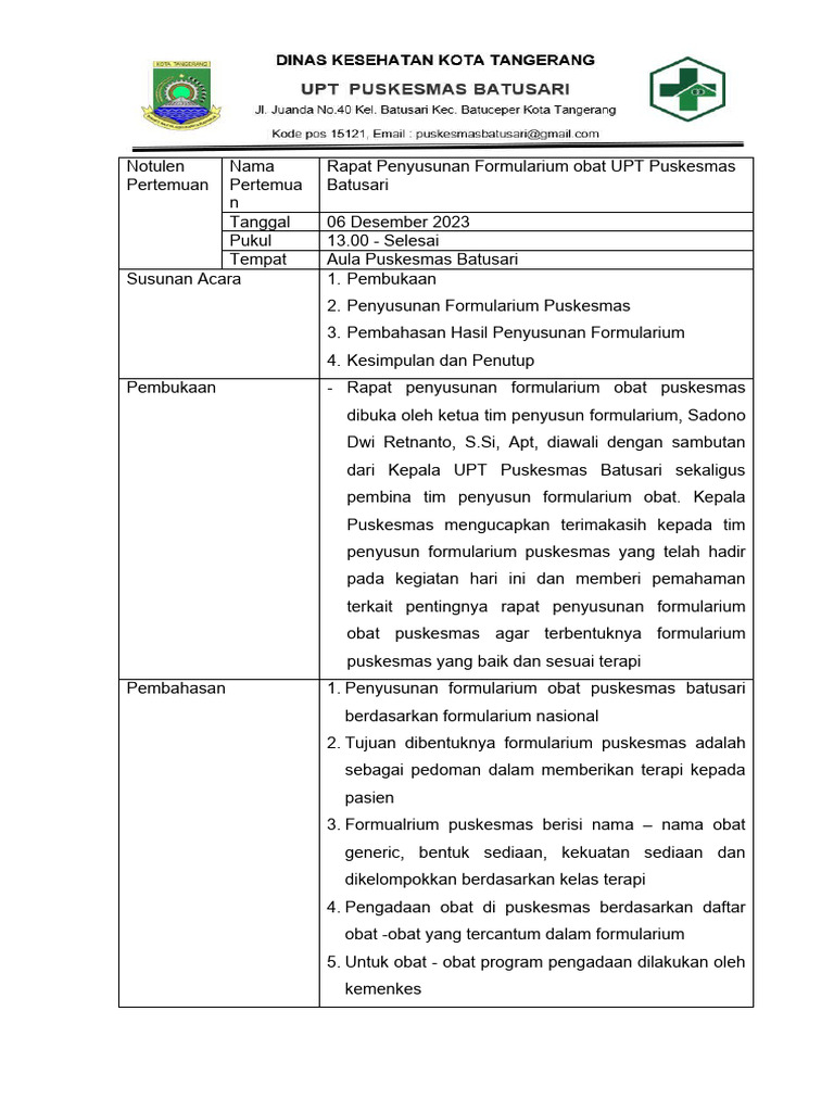 Rapat Penyusunan Formularium Puskesmas Pdf