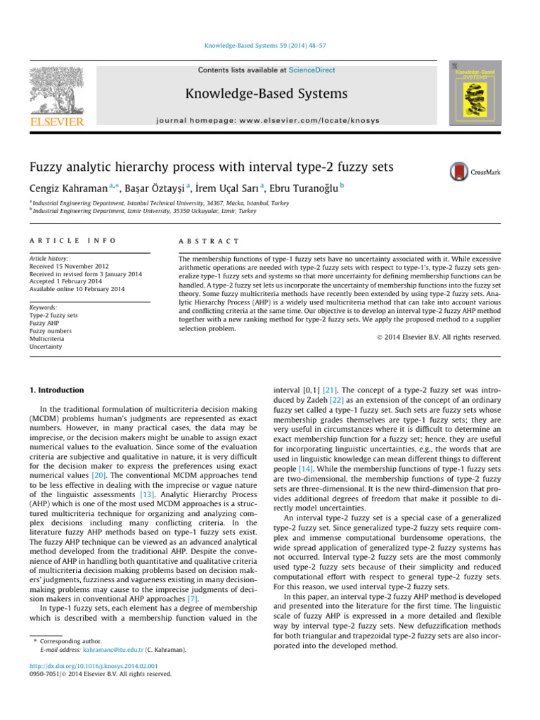 Fuzzy Analytic Hierarchy Process Interval Type 2 Fuzzy Sets Paper Pdf Fuzzy