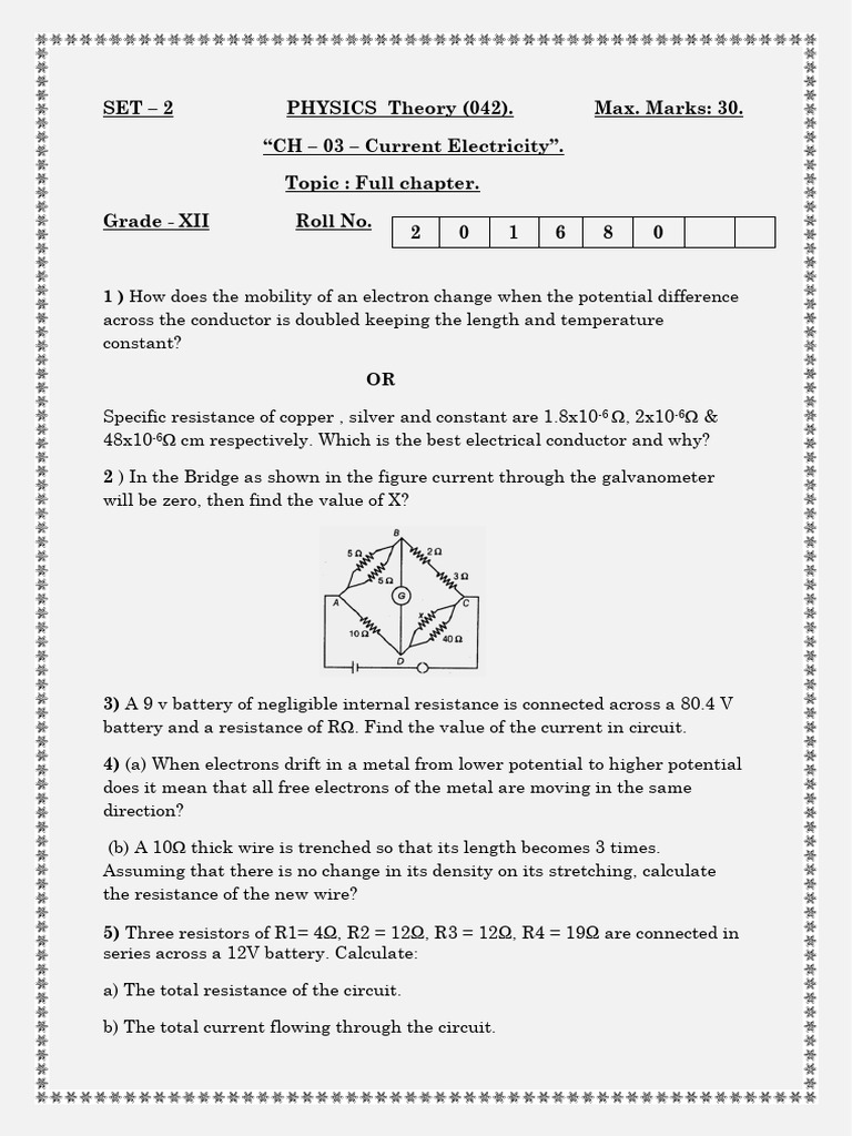 Physics Worksheet Class 12 2024. | PDF
