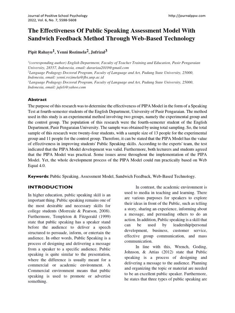 Public Speaking Assessment Model | PDF | Public Speaking | Educational ...