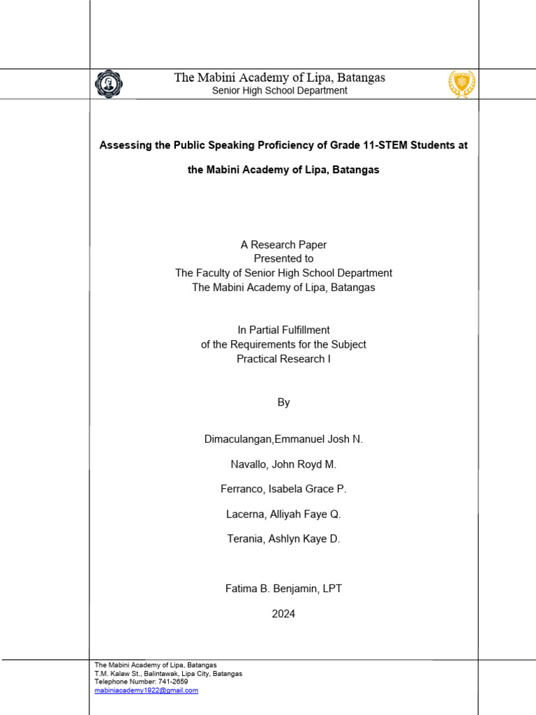 11 Descartes Group 7 Assessing The Public Speaking Proficiency of Grade ...