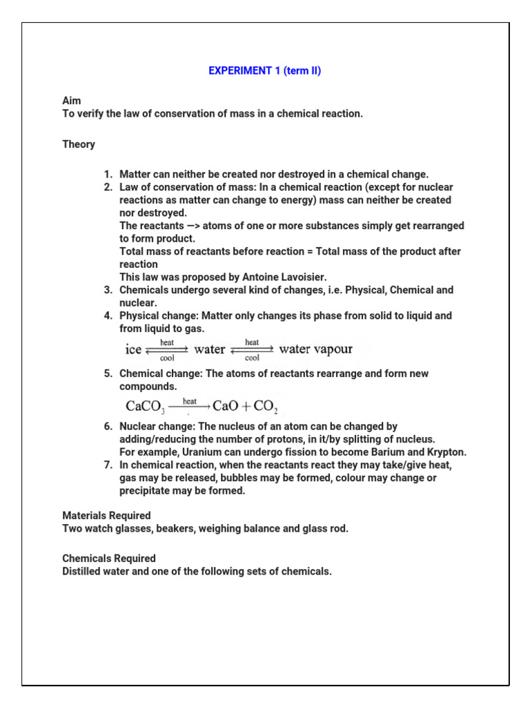 Law of Conservation of Mass | PDF | Chemistry | Chemical Reactions