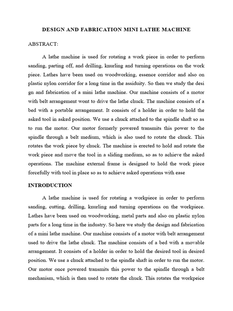 Mini Lathe Machine-Abstract | PDF | Bearing (Mechanical) | Screw