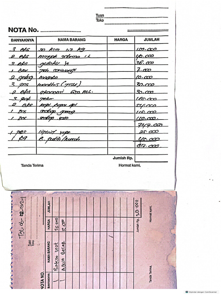 Nota Belanja Februari 2024 ABS Site TPK | PDF