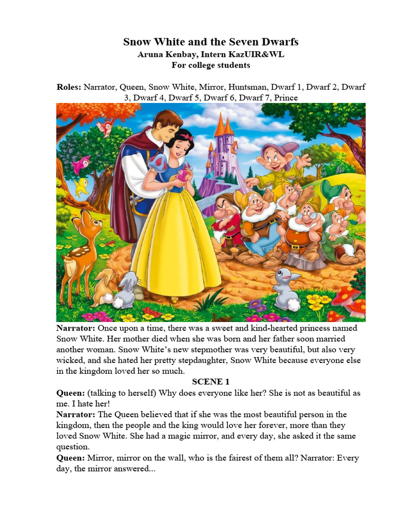 Snow White and The Seven Dwarfs Short Play For College Students | PDF | Snow White | Dwarf ...