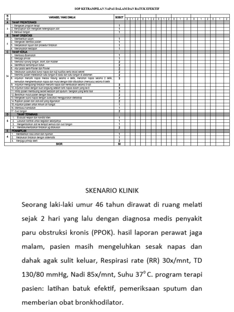 SOP KETRAMPILAN Latihan Napas Dalam Dan Batuk Efektif | PDF