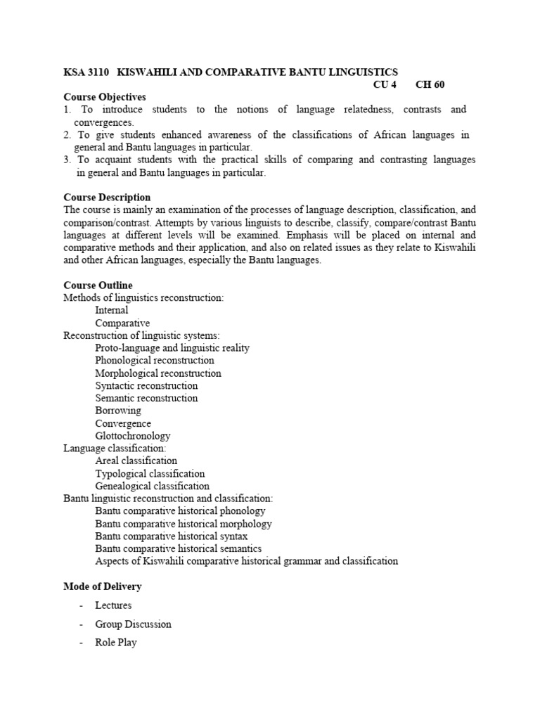Comparative Bantu Linguistics and Kiswahili | PDF | Social Science ...