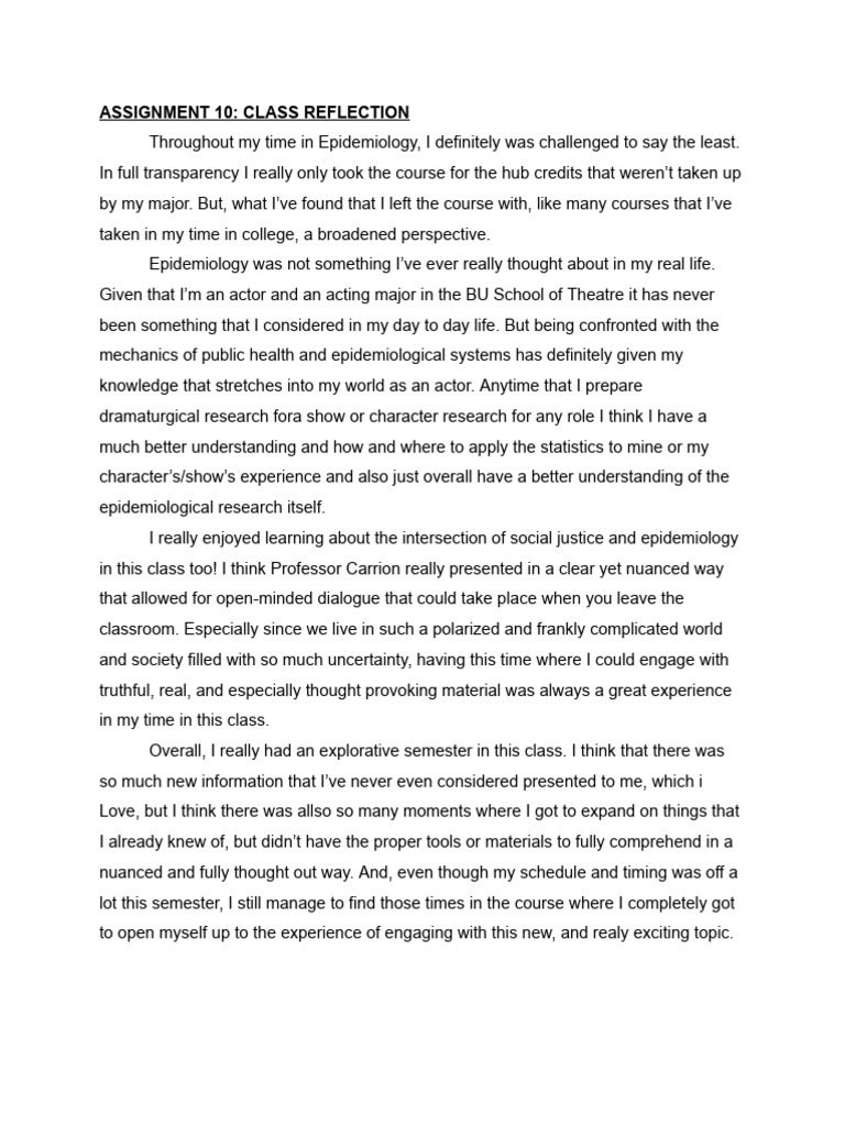 Assignment 10 - Class Reflection | PDF | Philosophy | Self-Improvement