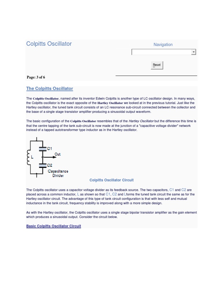 Colpitts Oscillator | PDF | Electronic Oscillator | Amplifier