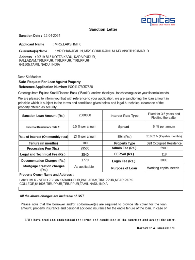 LAP SanctionLetter (LAP SanctionLetter) - 1 | PDF | Loans | Mortgages