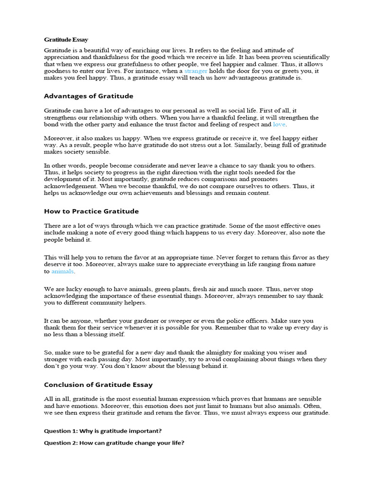 Gratitude Essay | PDF | Gratitude | Psychological Concepts