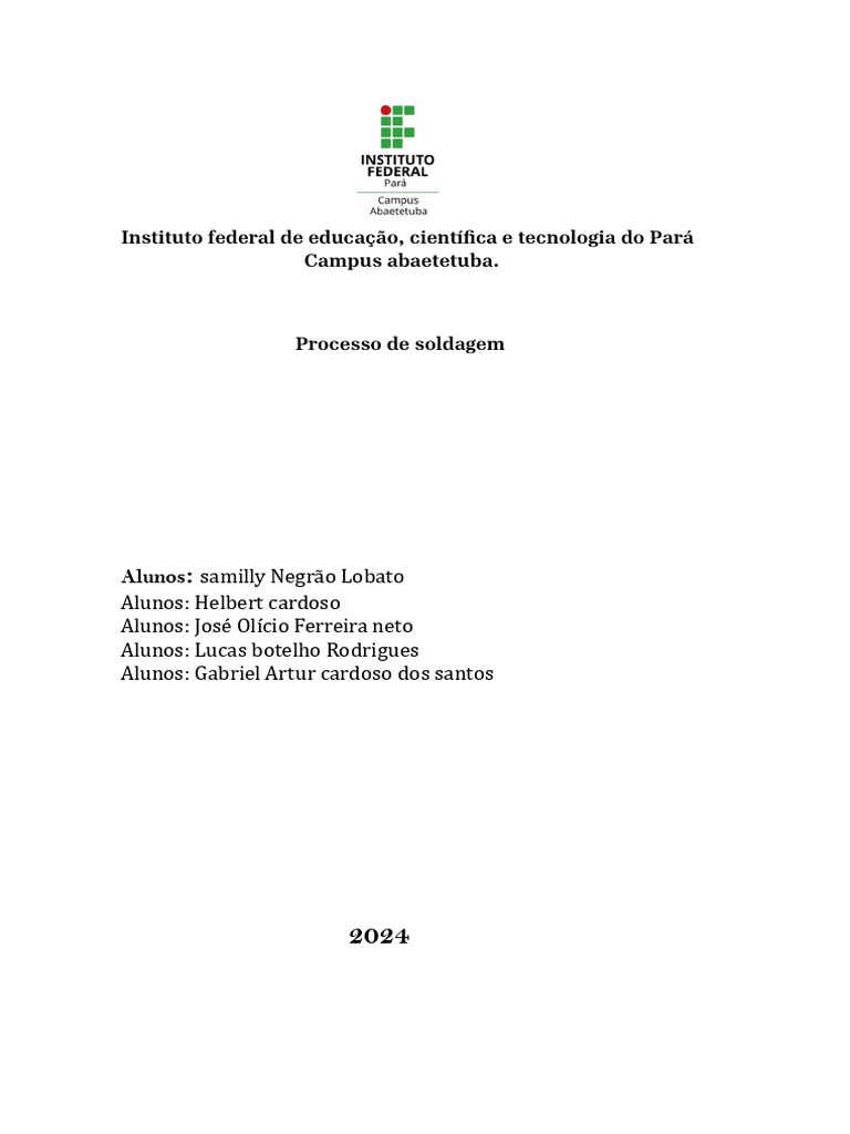 Processo de Soldagem no IFPA 2024 | PDF | Metais