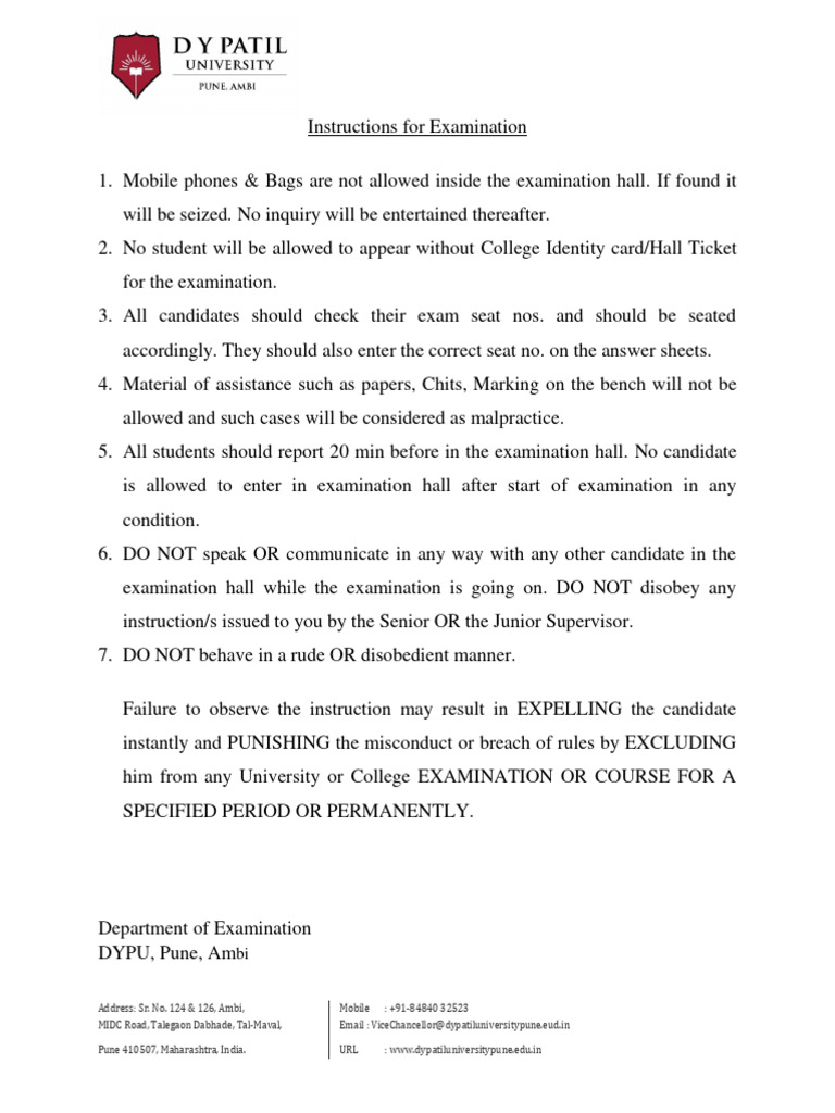 Exam Rules for DYPU Students | PDF