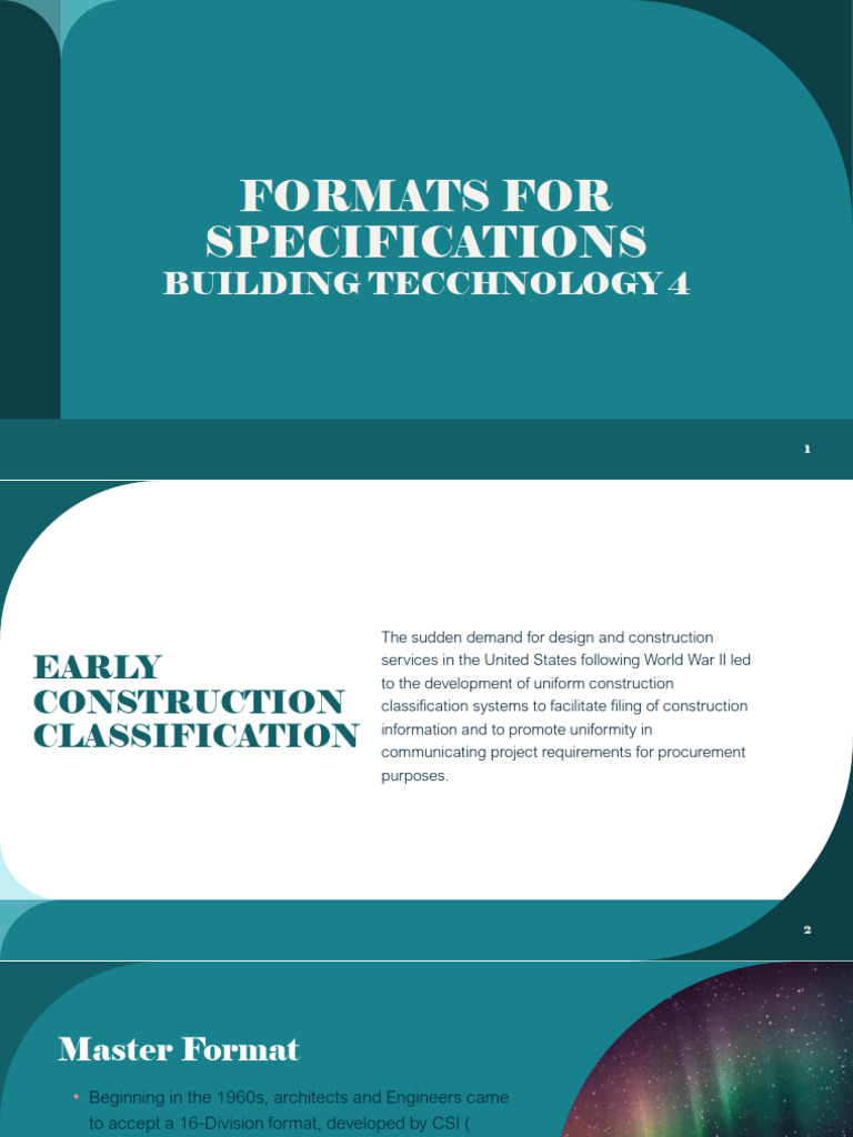 LECTURE 02. SPECIFICATION FORMAT | PDF | Real Estate | Civil Engineering