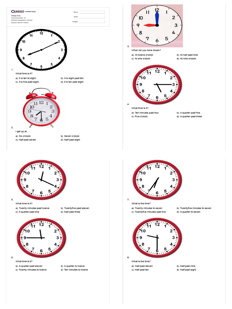 Telling Time - Quizizz | PDF