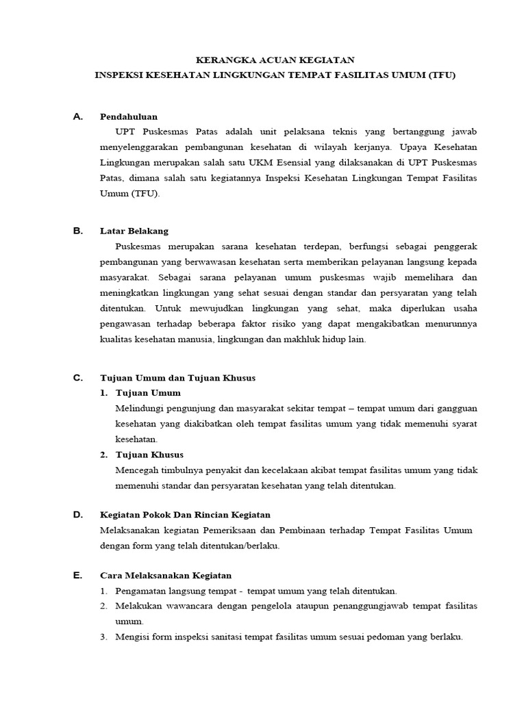 Inspeksi Kesehatan Lingkungan TFU 2023 | PDF