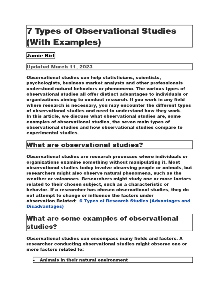 7 Types of Observational Studies | PDF | Experiment | Confounding