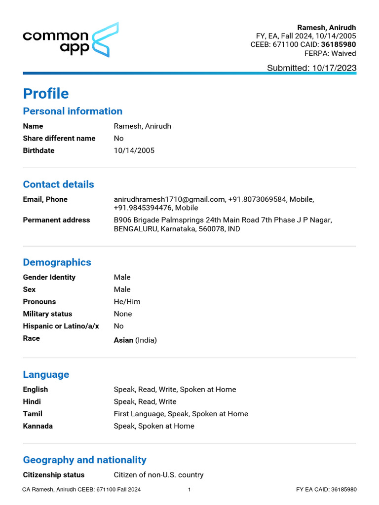 Profile: Personal Information | PDF