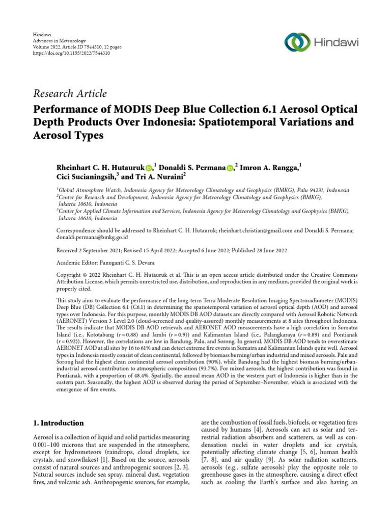 Performance of MODIS Deep Blue Collection 6.1 Aerosol Optical | PDF ...