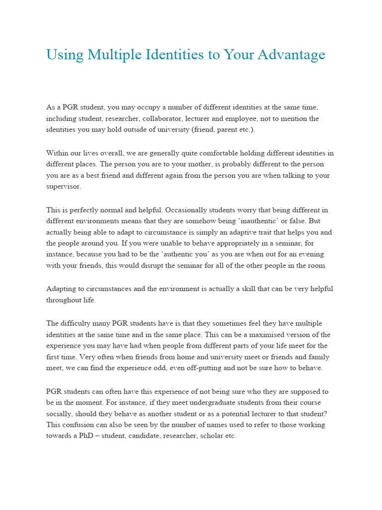 Using Multiple Identities To Your Advantage | PDF | Psychological ...