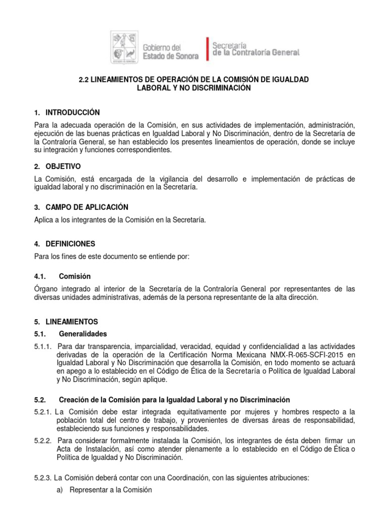 Lineamientos de Operacion de La Comision de Igualdad Laboral y No ... Lineamientos de Operacion de La Comision de Igualdad Laboral y No ...