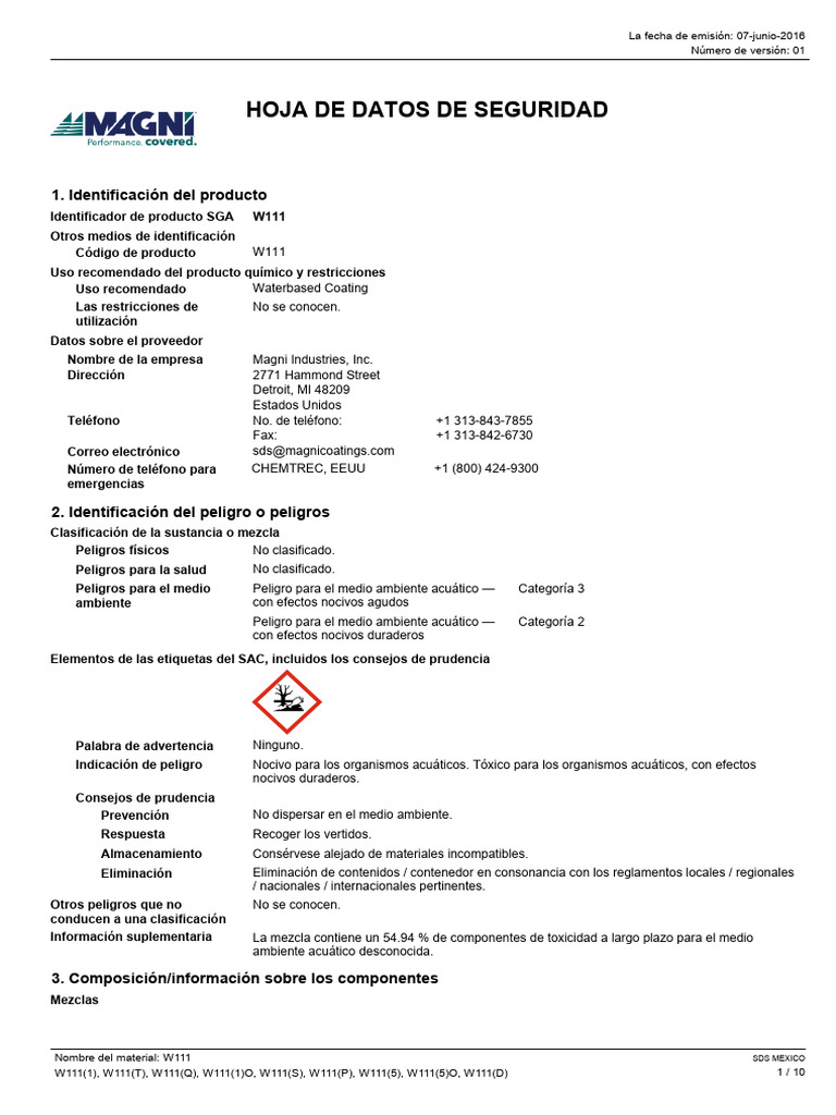 W111 - SDS Mexico Magni Coatings | PDF | Residuos | Carcinógeno