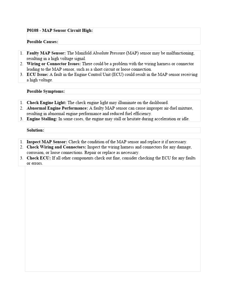 P0108 - MAP Sensor Circuit High | PDF