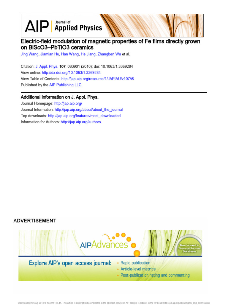 2010 Electric-Field Modulation of Magnetic Properties of Fe Films ...