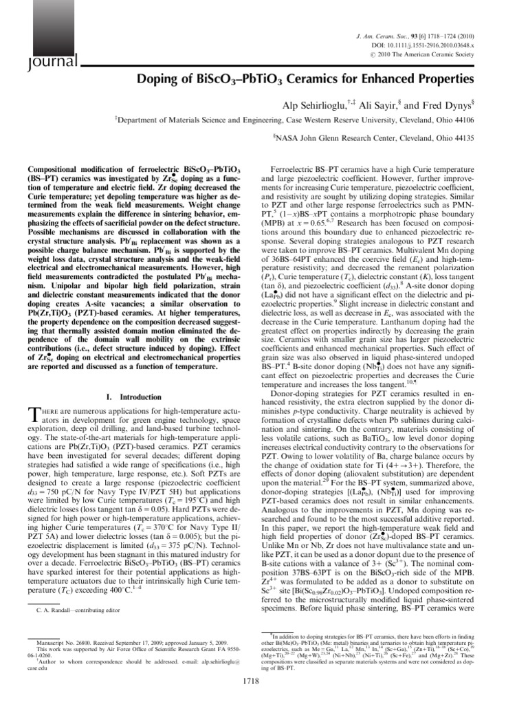 ZrSc Doping in BiScO3–PbTiO3 Ceramics | PDF | Dielectric | Piezoelectricity