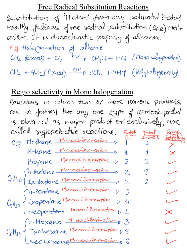 2.2 Substitution - Free Radical | PDF | Alkane | Radical (Chemistry)