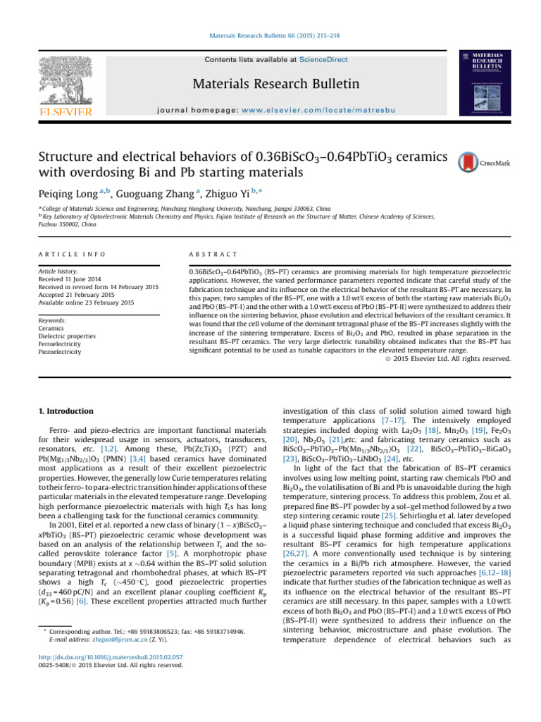 2015 Structure and electrical behaviors of 0.36BiScO3–0.64PbTiO3 ...