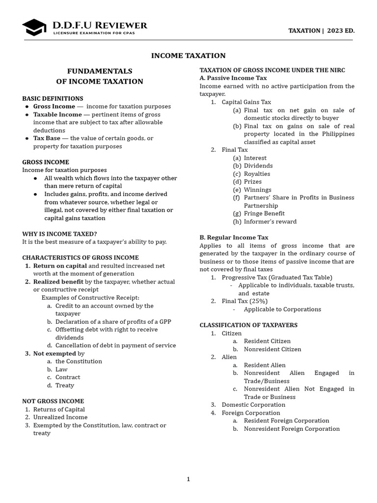 Income Taxation Reviewer | PDF | Cost Of Living | Gross Income