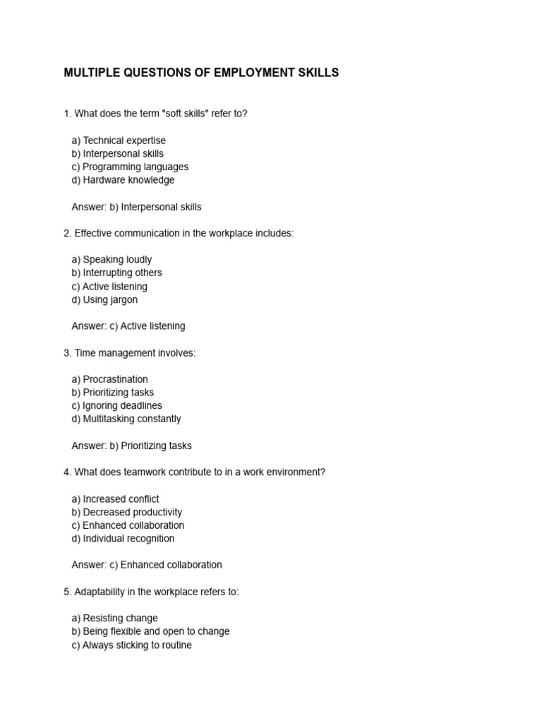 Multiple Choice Question and Answers | PDF | Skill | Human Communication