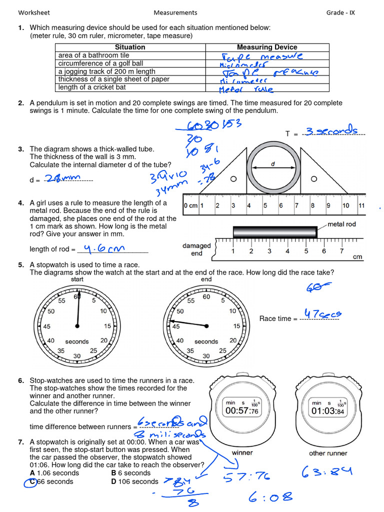 Worksheet GradeIX Measurements | PDF | Volume | Pendulum
