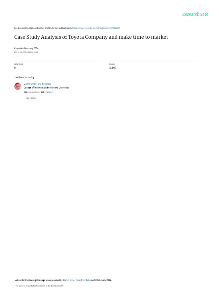 Case Study Analysisof Toyota Companyandmaketimetomarket Pdf Toyota