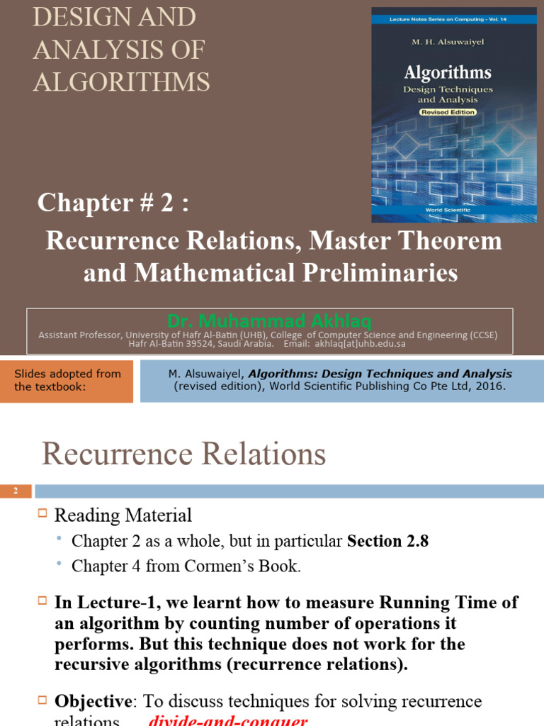 Recurrence Relations, Master Theorem and Mathematical Preliminaries | PDF | Recurrence Relation ...