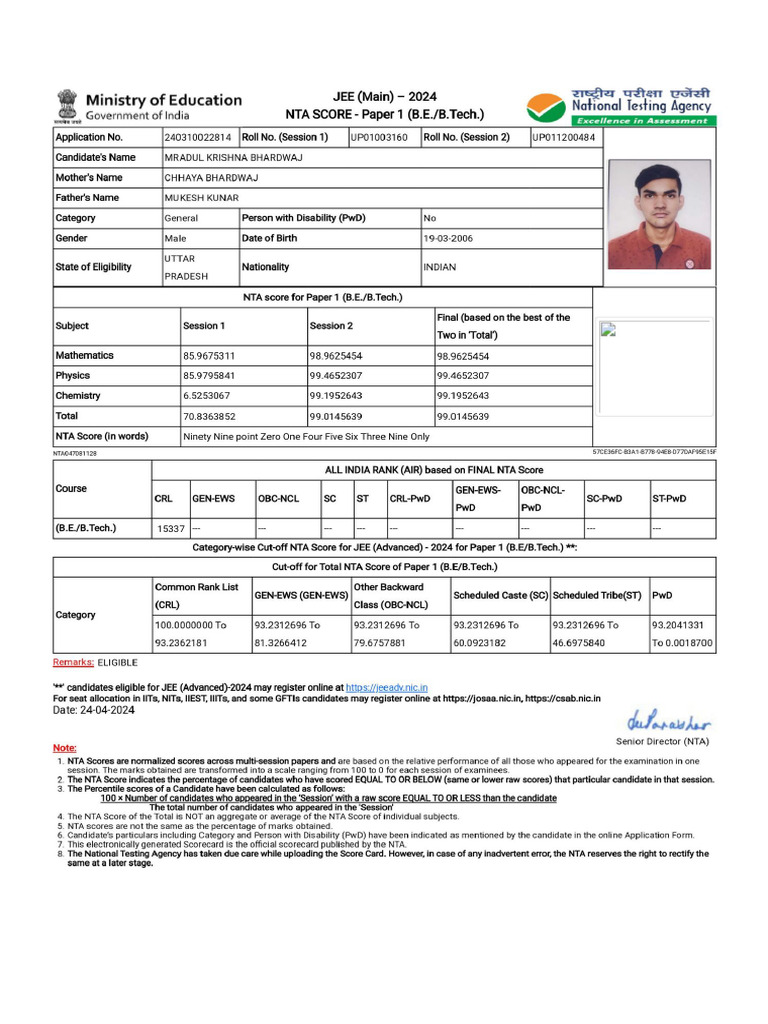Joint Entrance Examination (Main) India | PDF