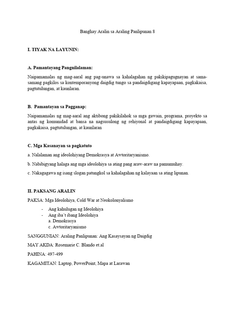 Banghay Aralin AP DEMO Burcer | PDF