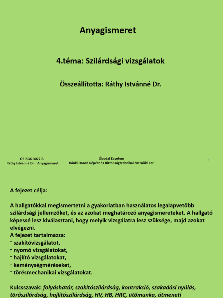 Anyagismeret PPT 4 Témaszilárdsági Vizsg | PDF