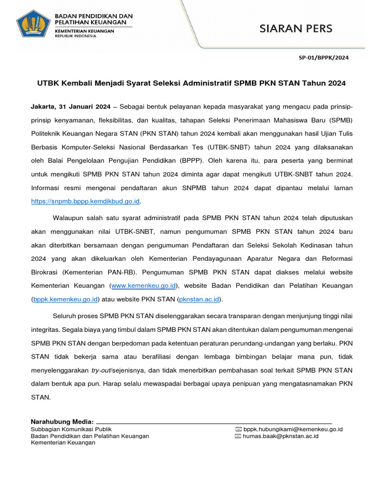 Sp-01 - BPPK - 2024 Utbk SPMB 2024 | PDF