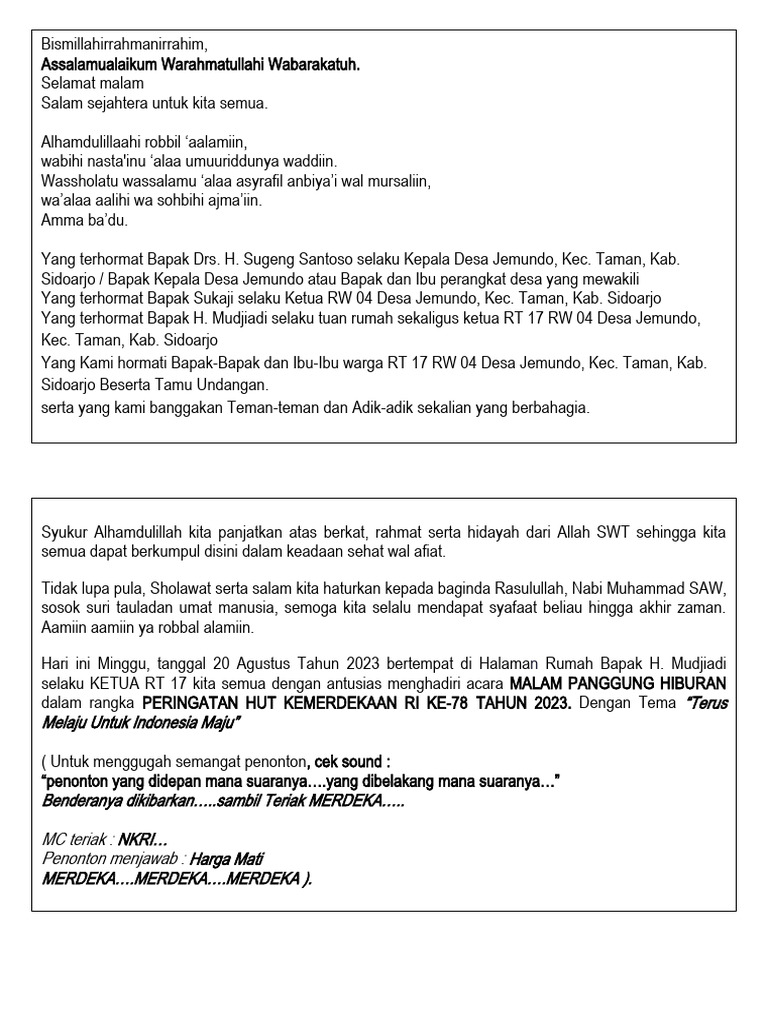 Cue Card MC Agustusan | PDF